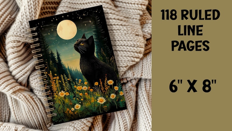 Enchanting Cat Spiral Notebook, Moonlit Whiskers Notebook, Floral ...
