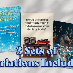 50 Printable 5x7 Music Themed Birthday Messages, PDF JPG PNG, Digital ...