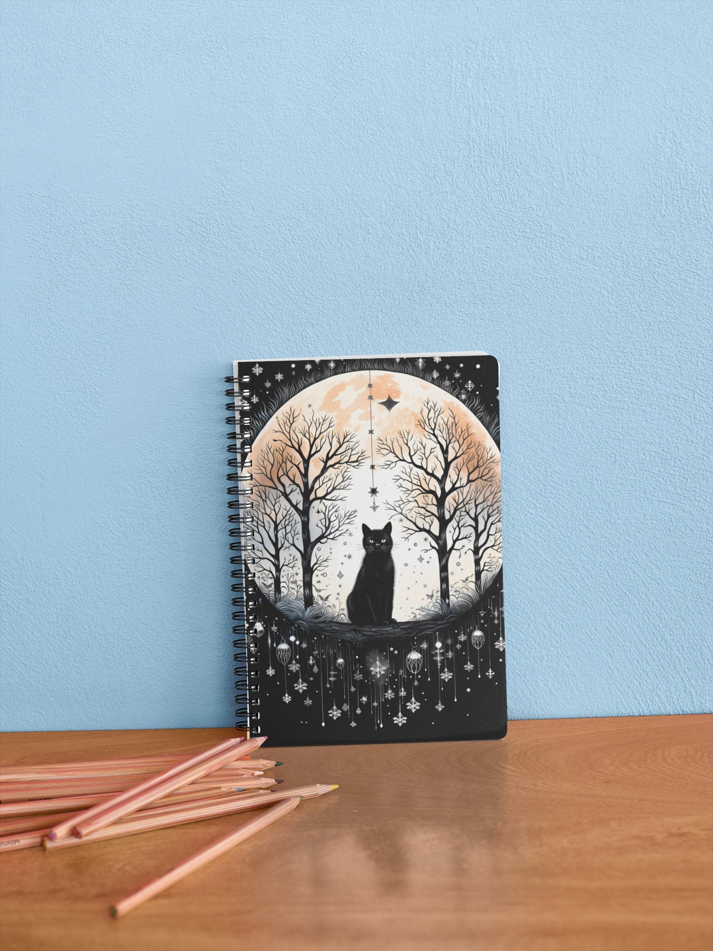 Full Moon Black Cat Notebook W/ruled Line - Etsy