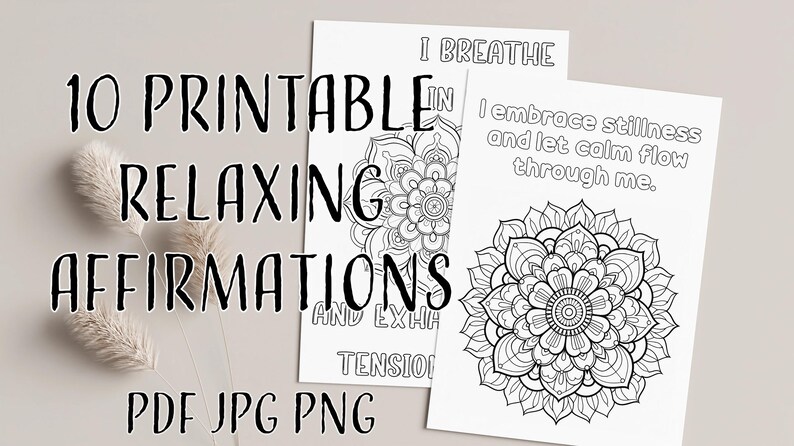 10 Printable Coloring Pages Relaxing Affirmations, Digital PDF JPG PNG ...