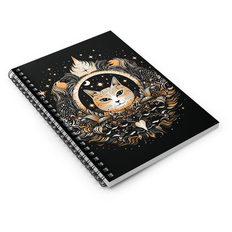 Mystical Cat Spiral Notebook, Celestial Cat Design, Journal With Ruled ...
