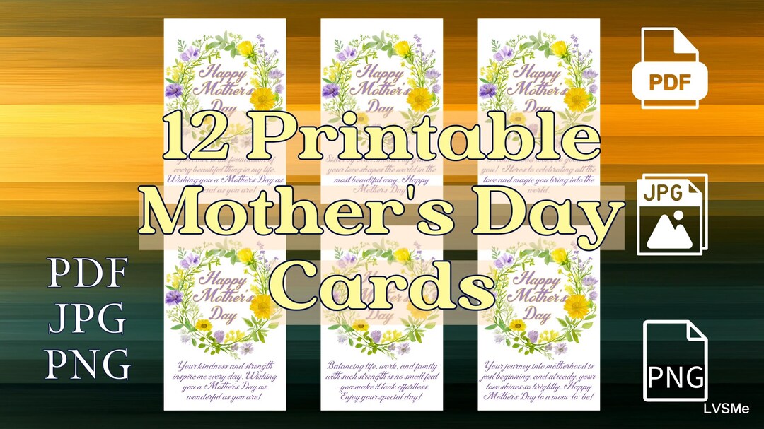 12 Printable Mother’s Day Cards, Digital Download PDF, JPG, PNG, Cards ...