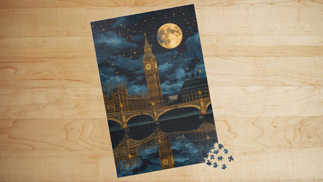 London Big Ben Night Puzzle, 1014 Piece Glossy Jigsaw, Starry Moonlit ...