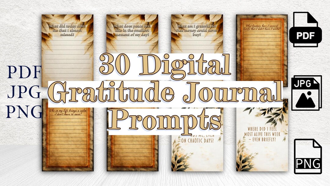 30 Digital Gratitude Journal Prompts, Printable Reflection Pages ...