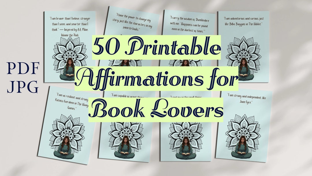 50 Printable Affirmations for Book Lovers, PDF and JPG, Instant ...