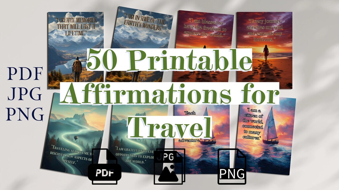 50 Printable 5x7 Affirmations for Travel, PDF JPG PNG, Digital Download ...