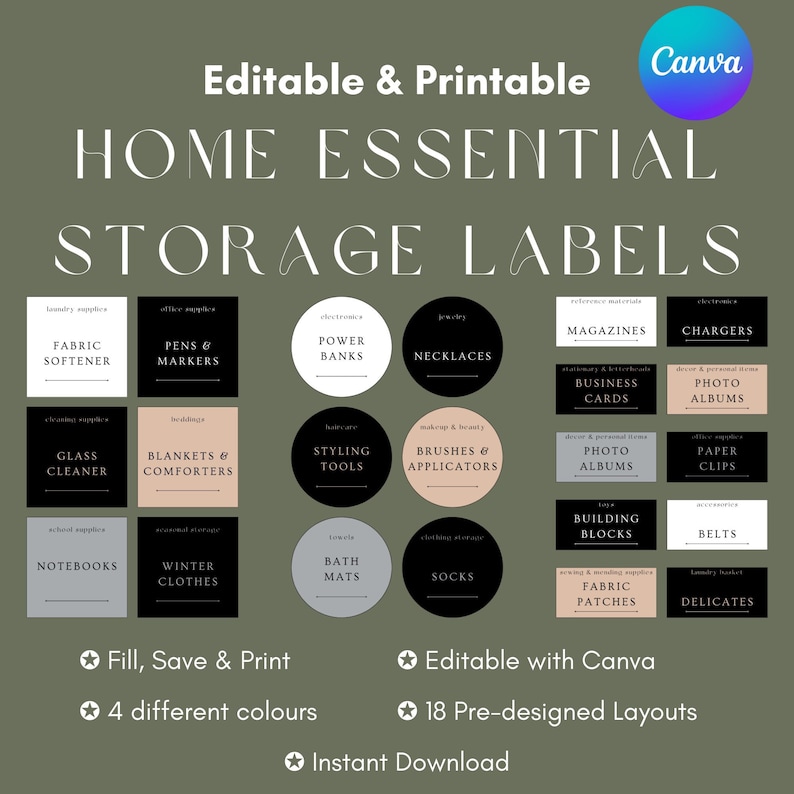 Custom Home Essential Storage Labels Canva Editable Digital Template ...