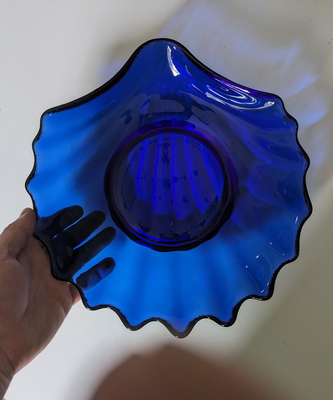 Vintage Blue Glass Scallop Dish - Etsy