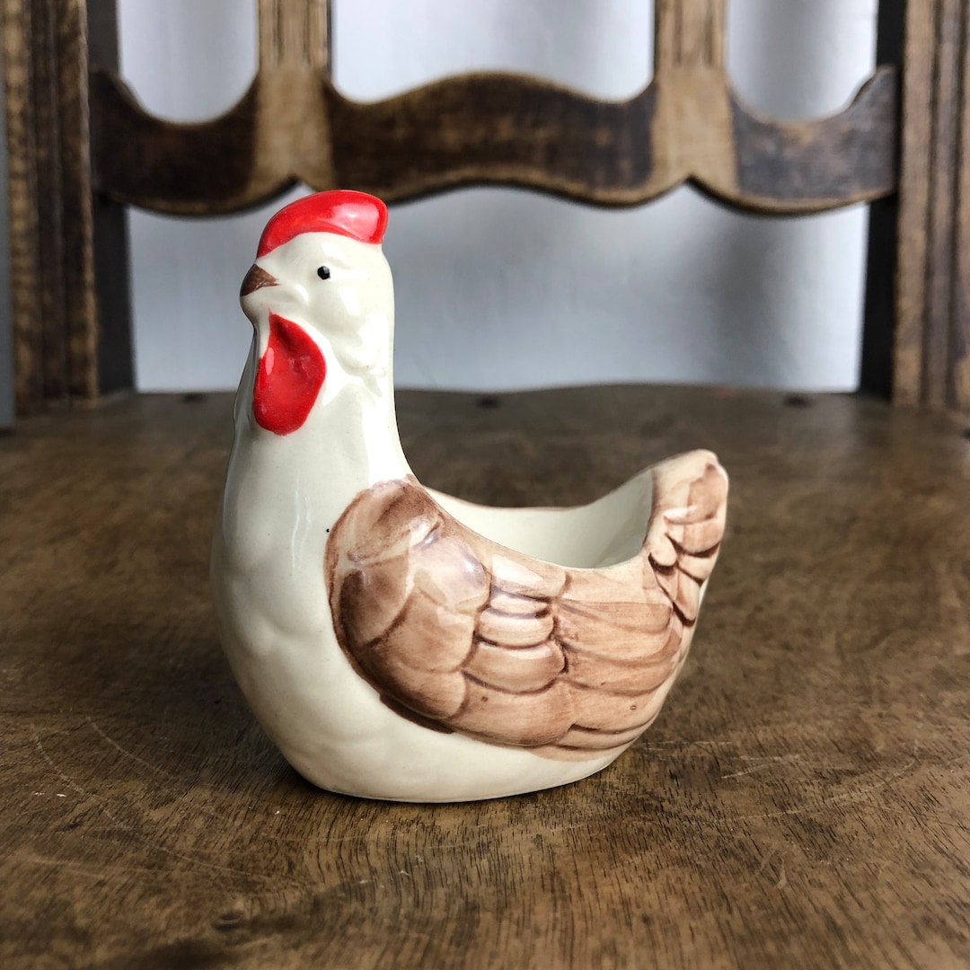 Vintage Chicken Figurine Dining Serving Egg Tray Holder Ceramic Hand ...
