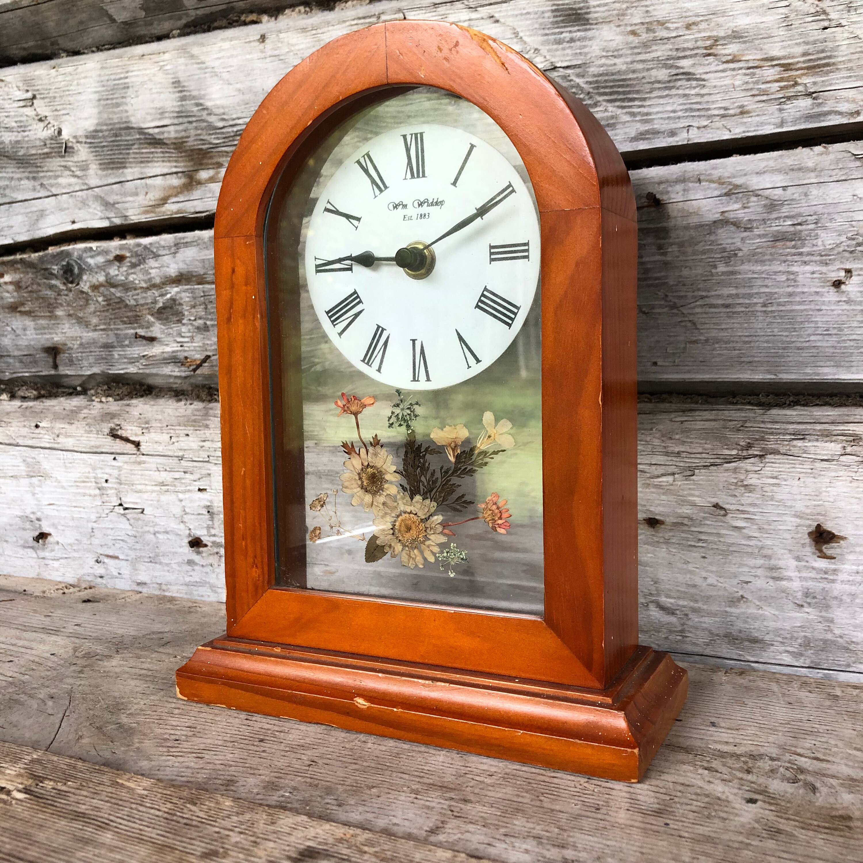 Vintage Wood Table Desk Clock Watch Antique Style W M Widdop Quartz ...