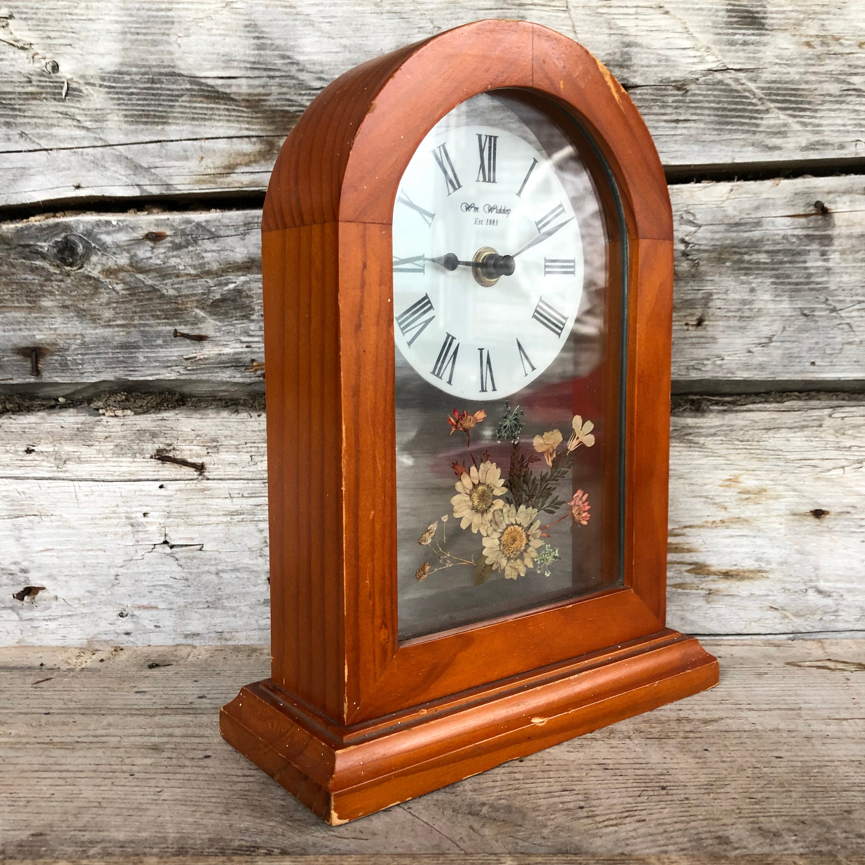 Vintage Wood Table Desk Clock Watch Antique Style W M Widdop Quartz ...