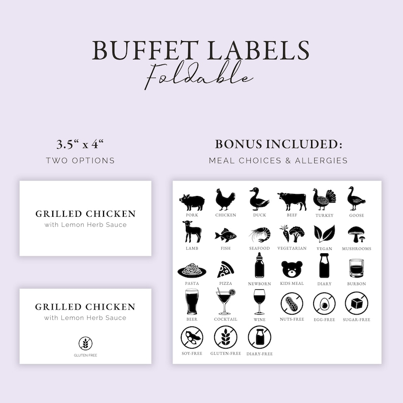 Editable Food Label – Buffet Card Template – Food Icons Included ...