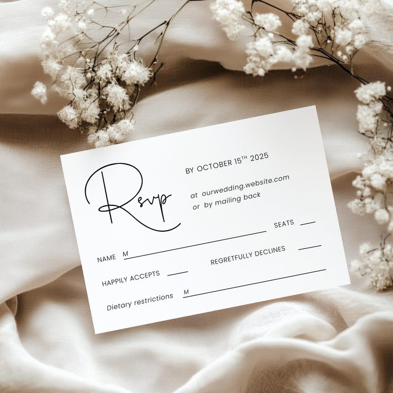 Minimalist Wedding RSVP Card, Digital Response Card, Canva Template ...