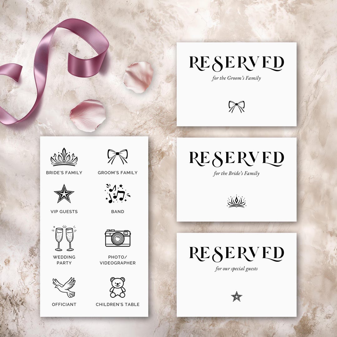 Reserved Table Sign Templates – Canva Editable Signs for Bride’s ...