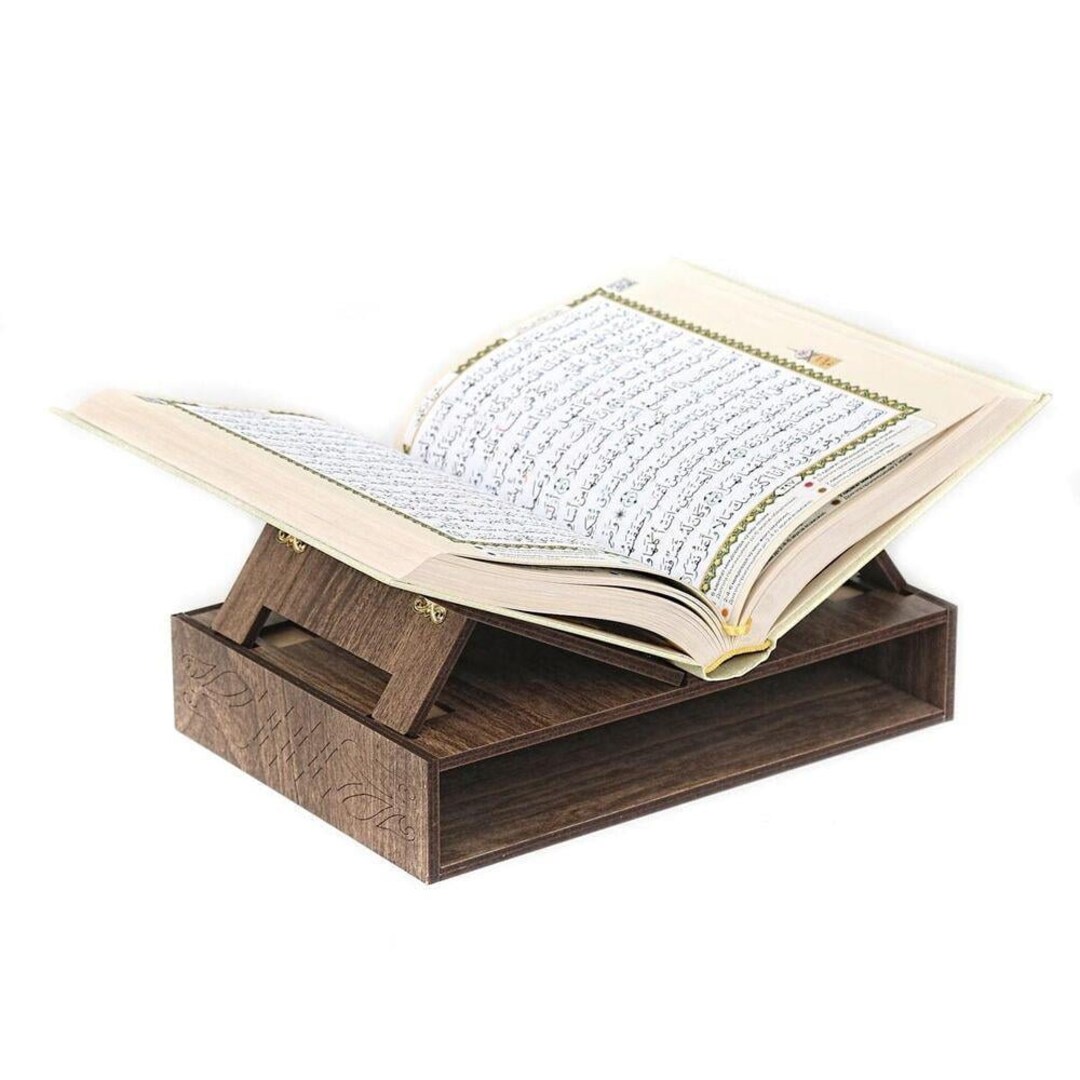 Adjustable Wooden Book Stand and Storage Box Quran, Bible, Torah Book ...