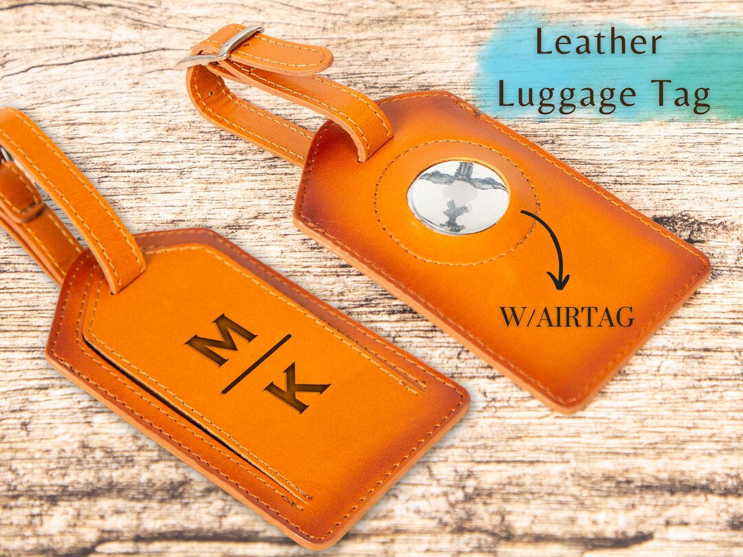 Leather Luggage Tag With AirTag Pocket, Personalized Luggage Tag ...