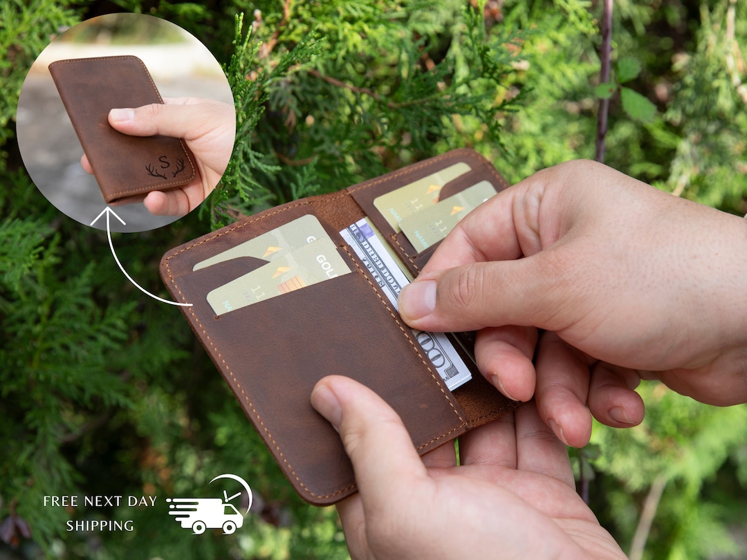 Personalized Ultra Slim Wallet, Small Front Pocket Card Holder, Leather ...