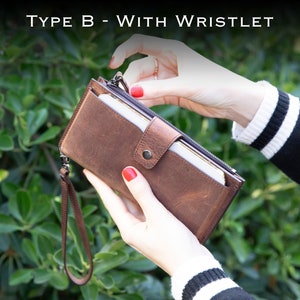 Wristlet Phone Wallet | Leather Wallet With Phone Compartment, Modern ...