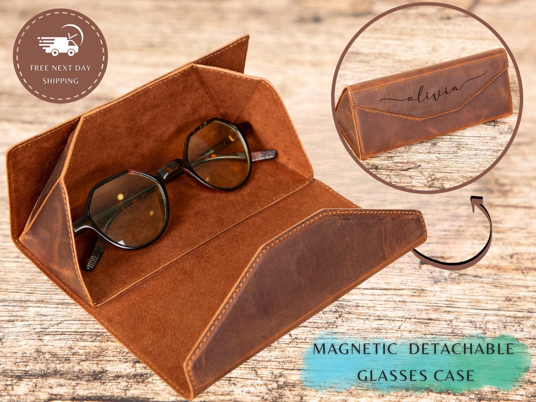 Leather Foldable Glasses Case With Magnetic Closure | Personalized ...