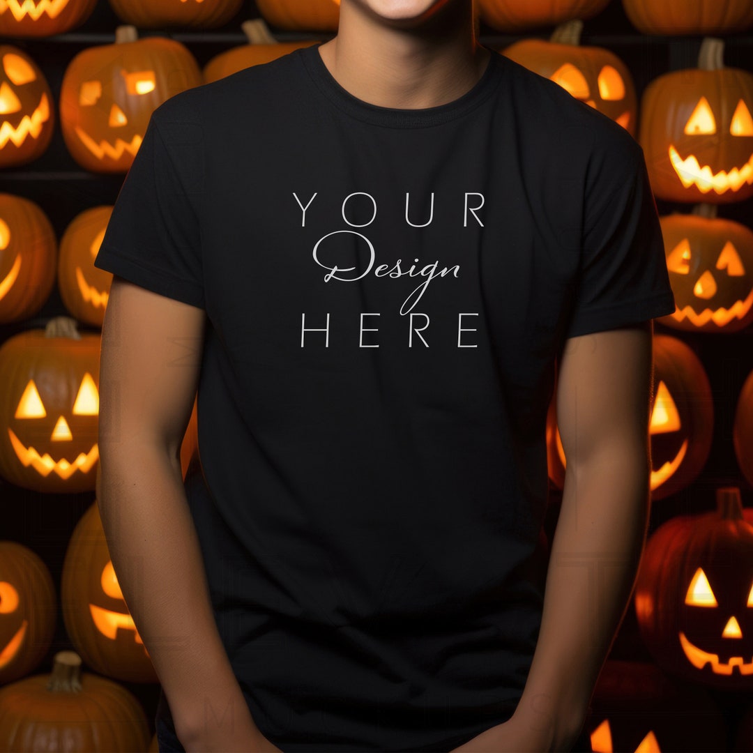 Gildan 64000 Model Halloween SVG Mockup, Black G640 Men's Tee Shirt ...