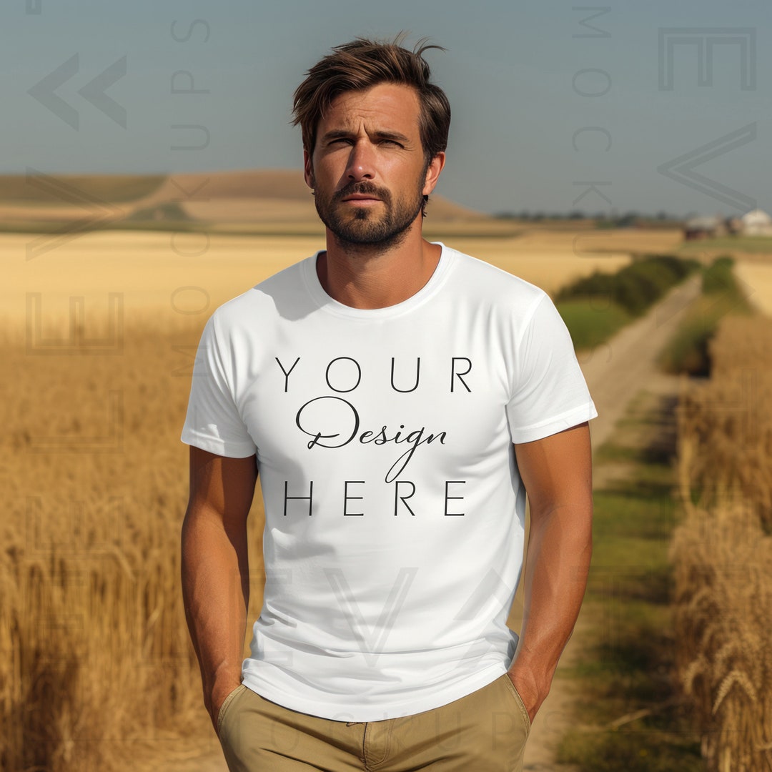 Gildan 5000 White Mockup Field Hiking Male Mock-up Dark Tee - Etsy