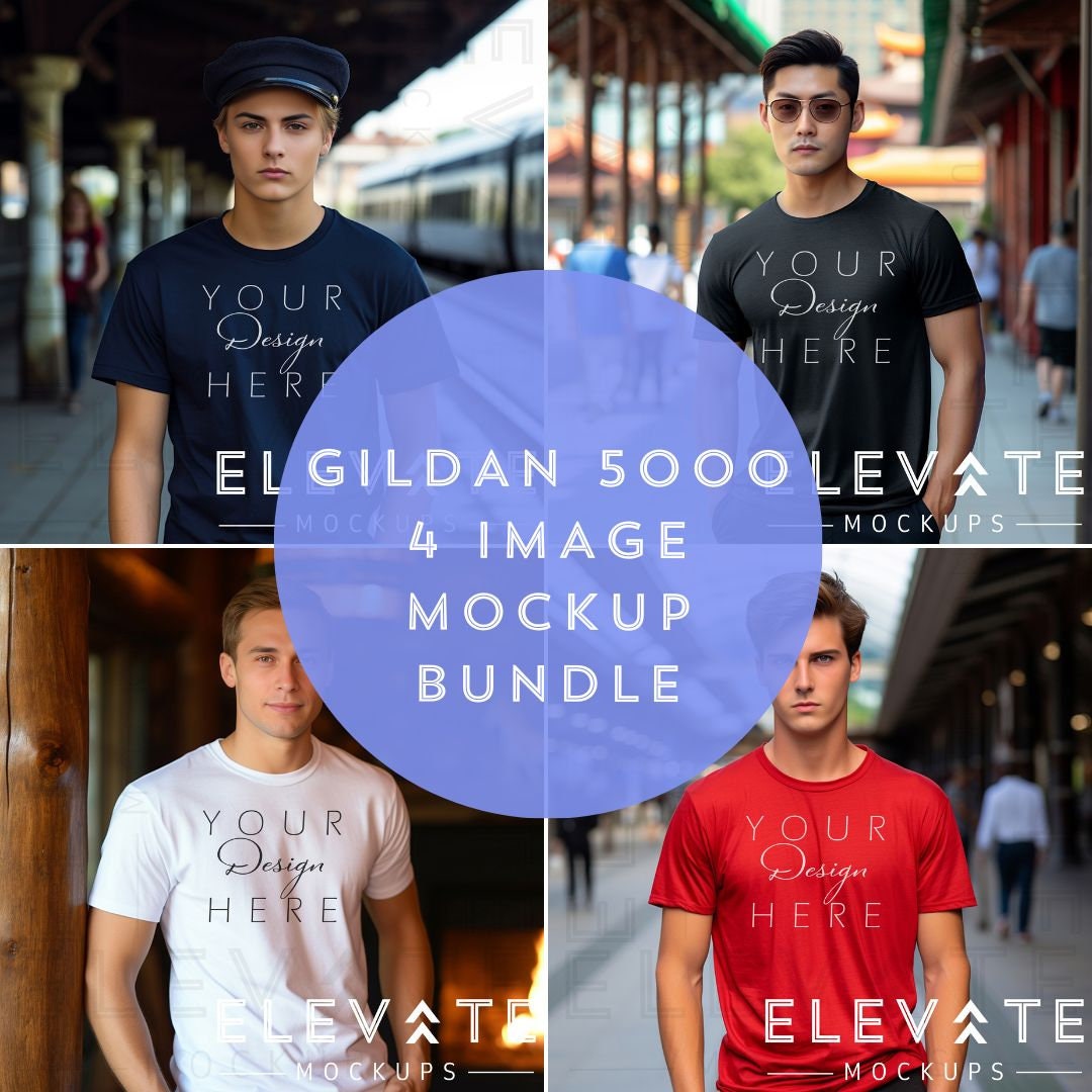 Gildan 5000 Crewneck Tshirt Mockup Bundle, Mens GI5000 Tee Shirt Mock ...