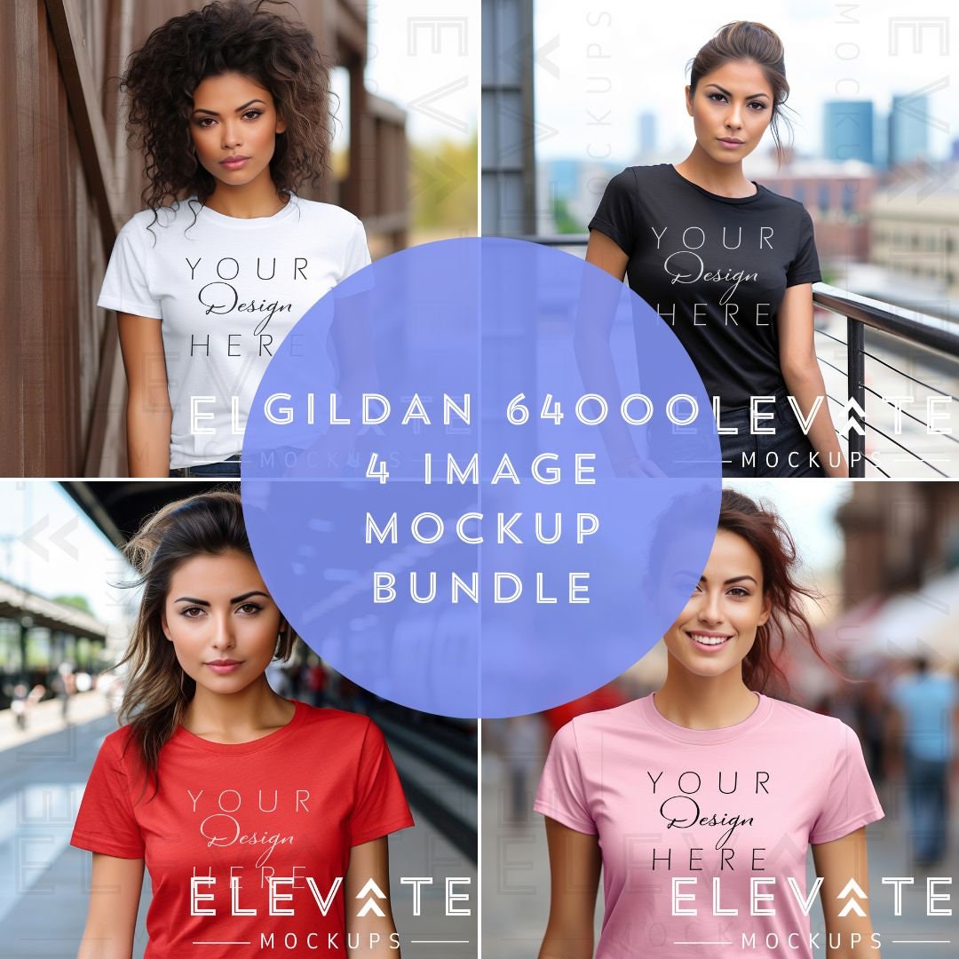 Gildan 64000 Tee Shirt Mockup Bundle Cute Unisex Gi64000 Crewneck