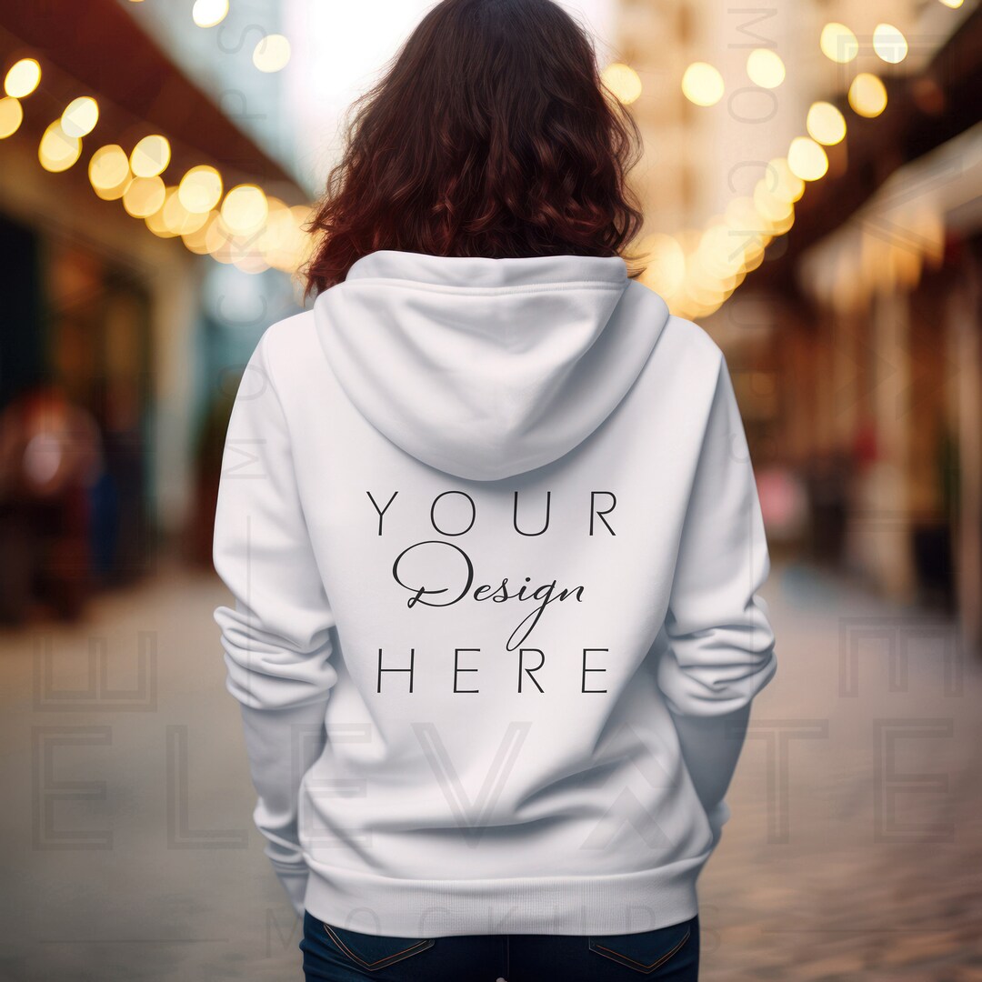 White Gildan 18500 Hoody Back Mockup, Thanksgiving G185 Hoodie Mock ...