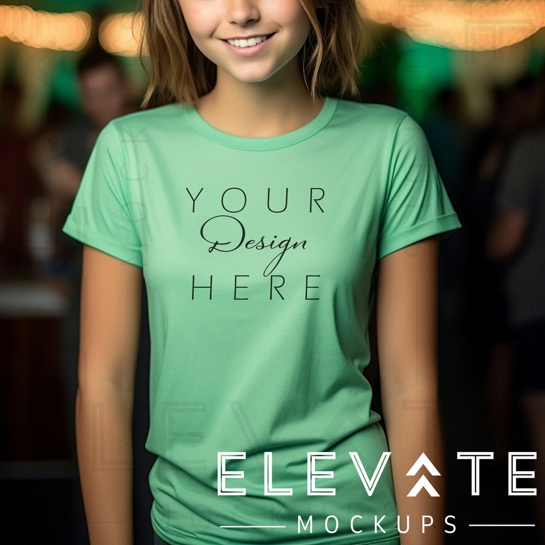 Kids Gildan 5000 MINT GREEN T-shirt Mockup, GI5000 Youth Model Tee ...