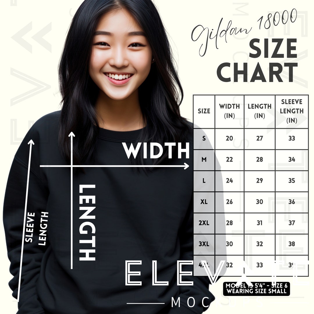 Asian Woman Model Size Chart, Gildan 18000 Black Sweater Mockup, Gildan ...
