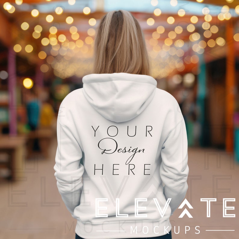 White Gildan 18500 Hoody Back Mockup Xmas Holiday G185 Hoodie Mock