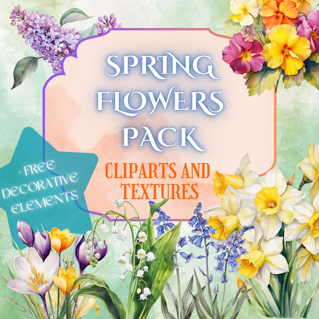 Spring Clipart and Texture Pack // Watercolor Floral Clipart Set ...