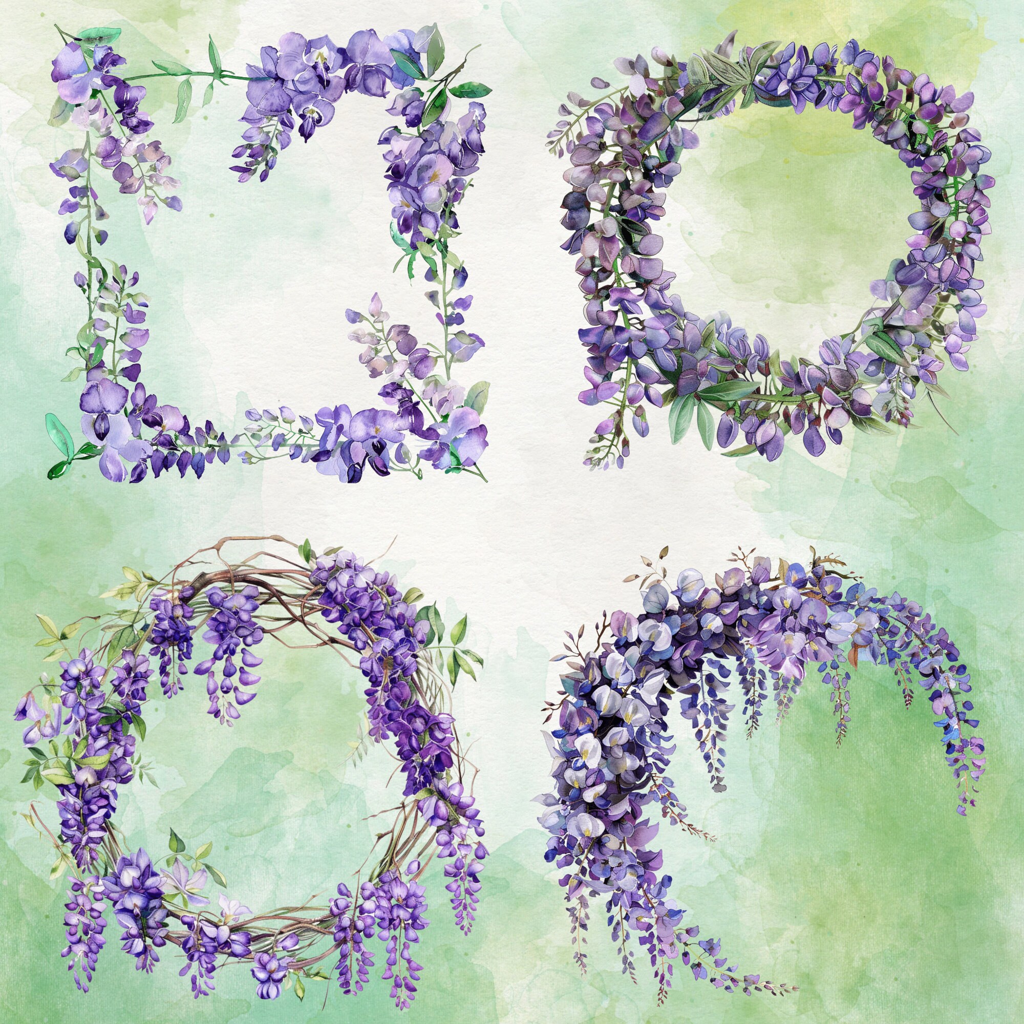 Watercolor Wisteria Clipart Set // Watercolor Wisteria Borders and ...