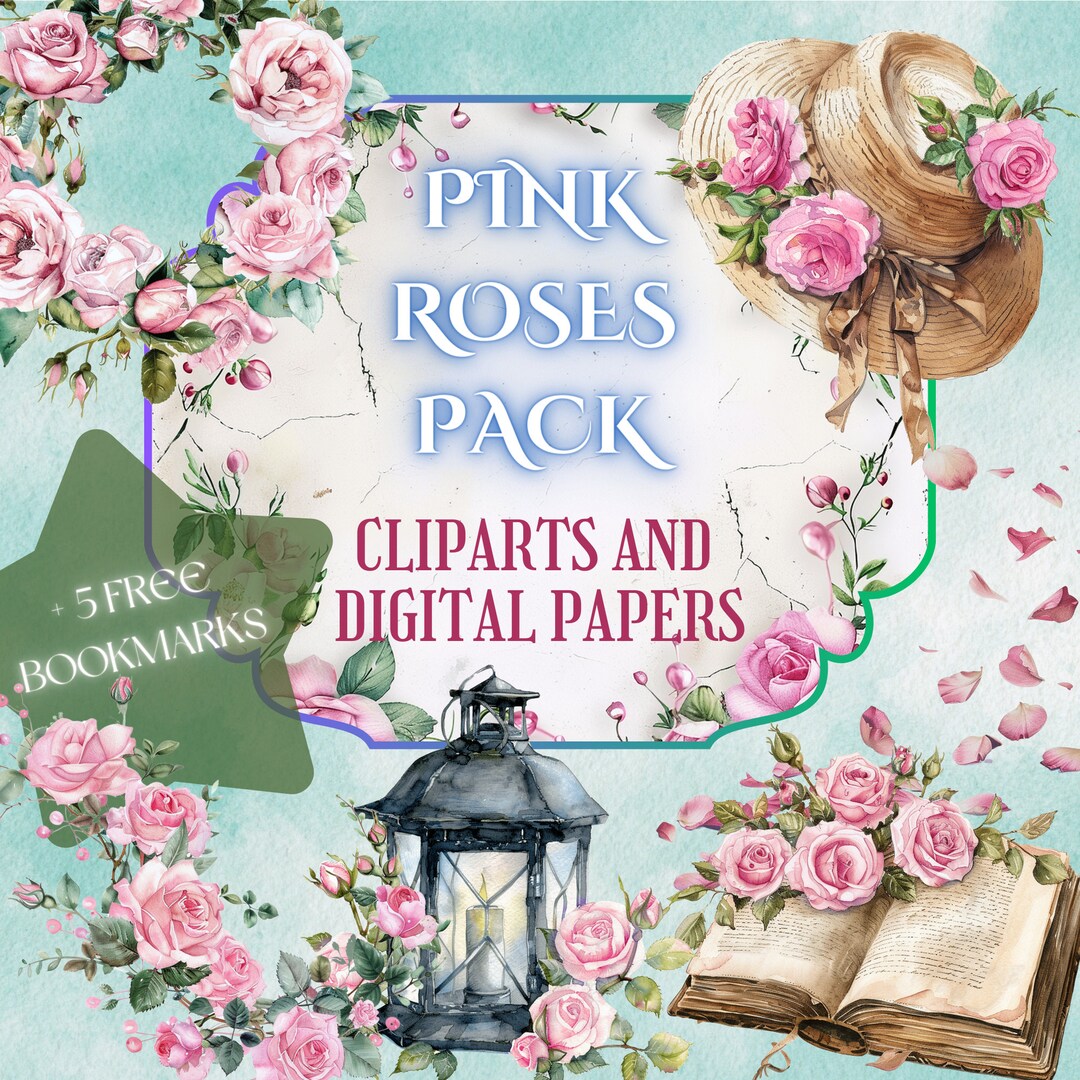Watercolor Pink Rose Clipart & Digital Paper Set (digital Download) - Etsy