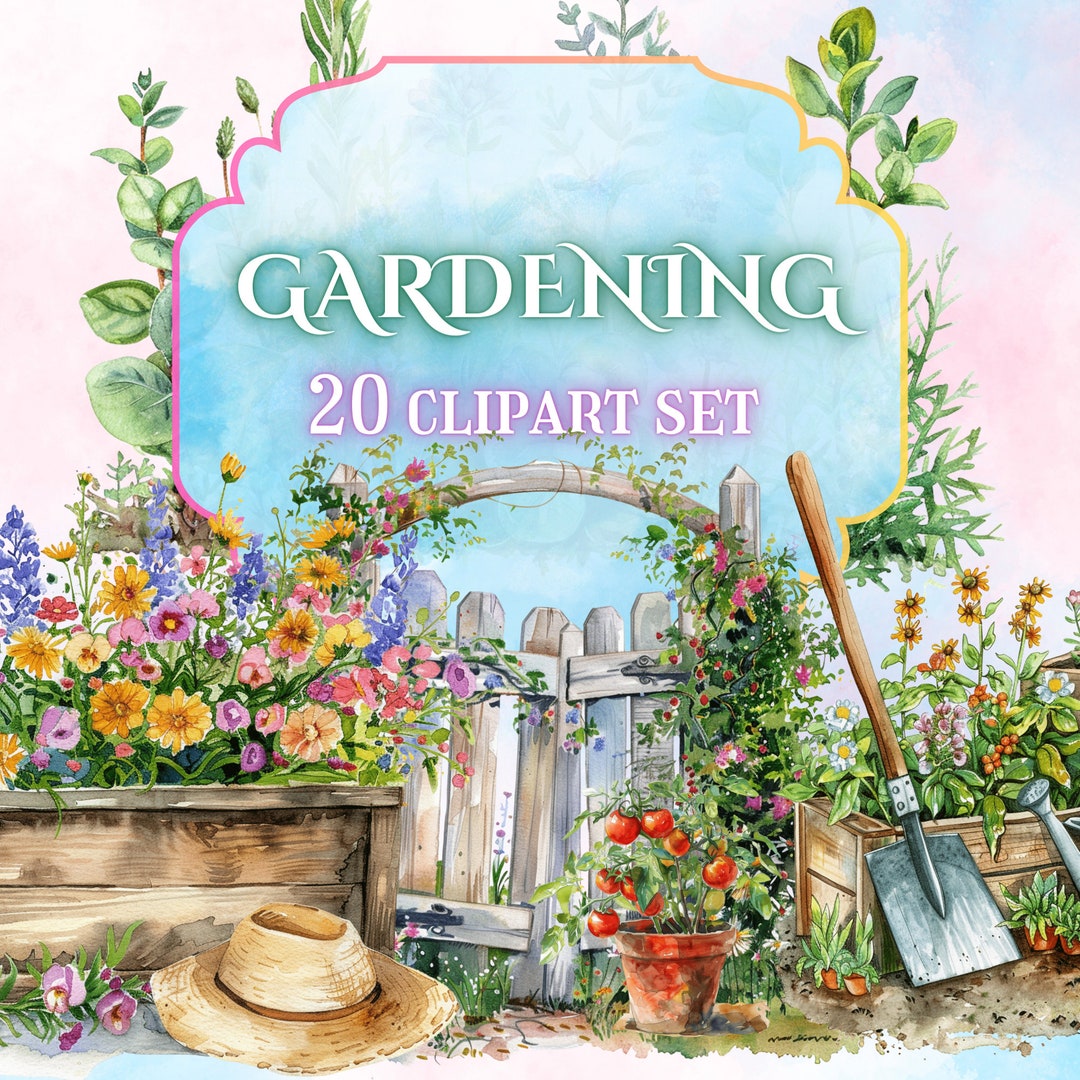 Watercolor Gardening Clipart Set // Spring Garden Watercolor Cliparts ...
