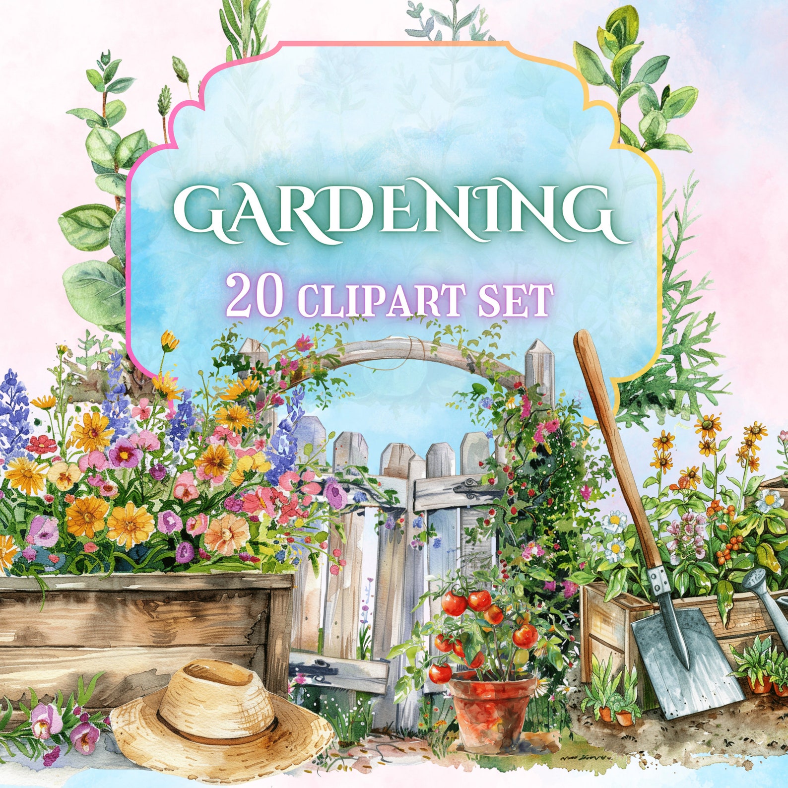 Watercolor Gardening Clipart Set, Spring Garden Tools (digital Download ...