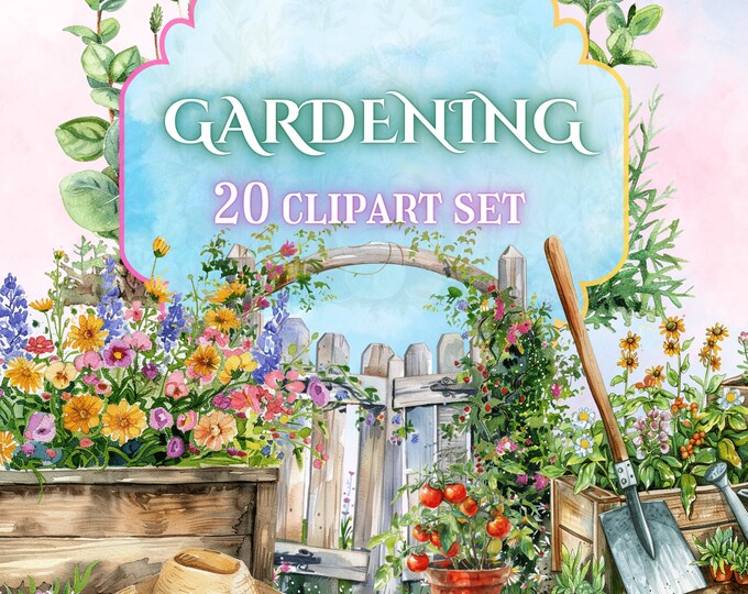 Watercolor Gardening Clipart Png Bundle, Spring Garden Clipart, Garden ...