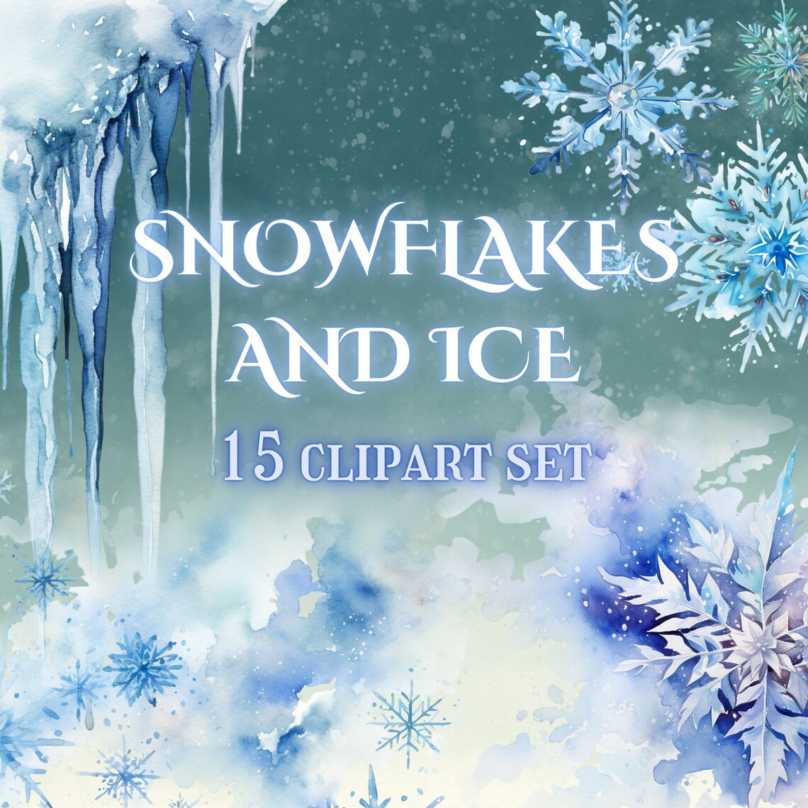 Winter Clipart Set // Watercolor Snowflake Cliparts // Snowflake and ...