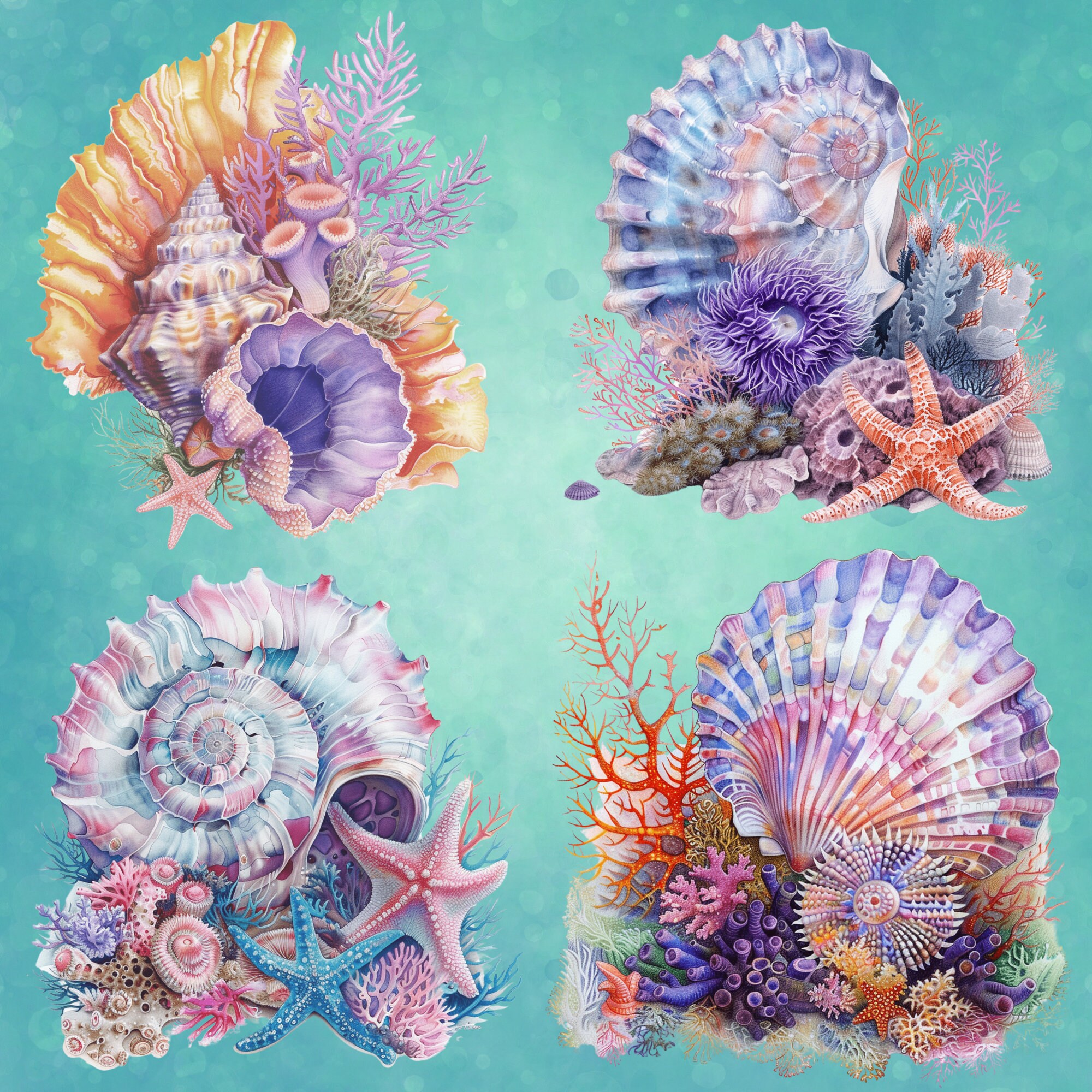 Pastel Seashell Clipart Set, Watercolor Ocean PNG (digital Download) - Etsy