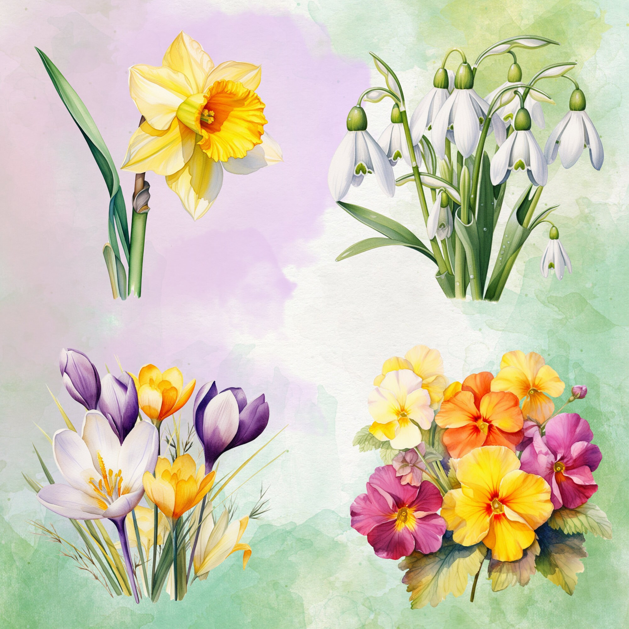 Watercolor Floral Clipart Set // Spring Flowers Clipart Bundle ...