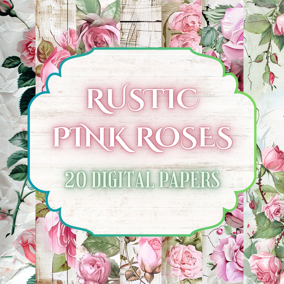 Shabby Chic Pink Rose Digital Paper // Dusky Pink Scrapbooking Paper ...