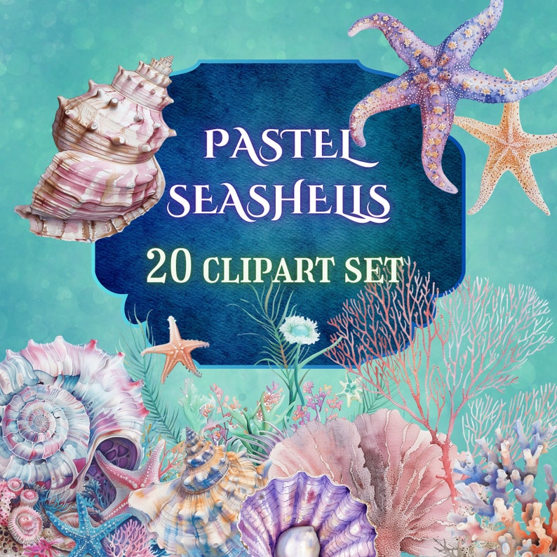 Pastel Watercolor Seashell Cliparts // Ocean Clipart Bundle for ...