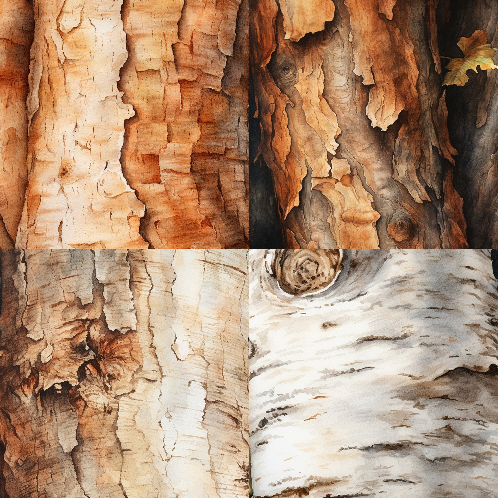 Tree Bark Digital Textures // Watercolor Digital Texture Set ...