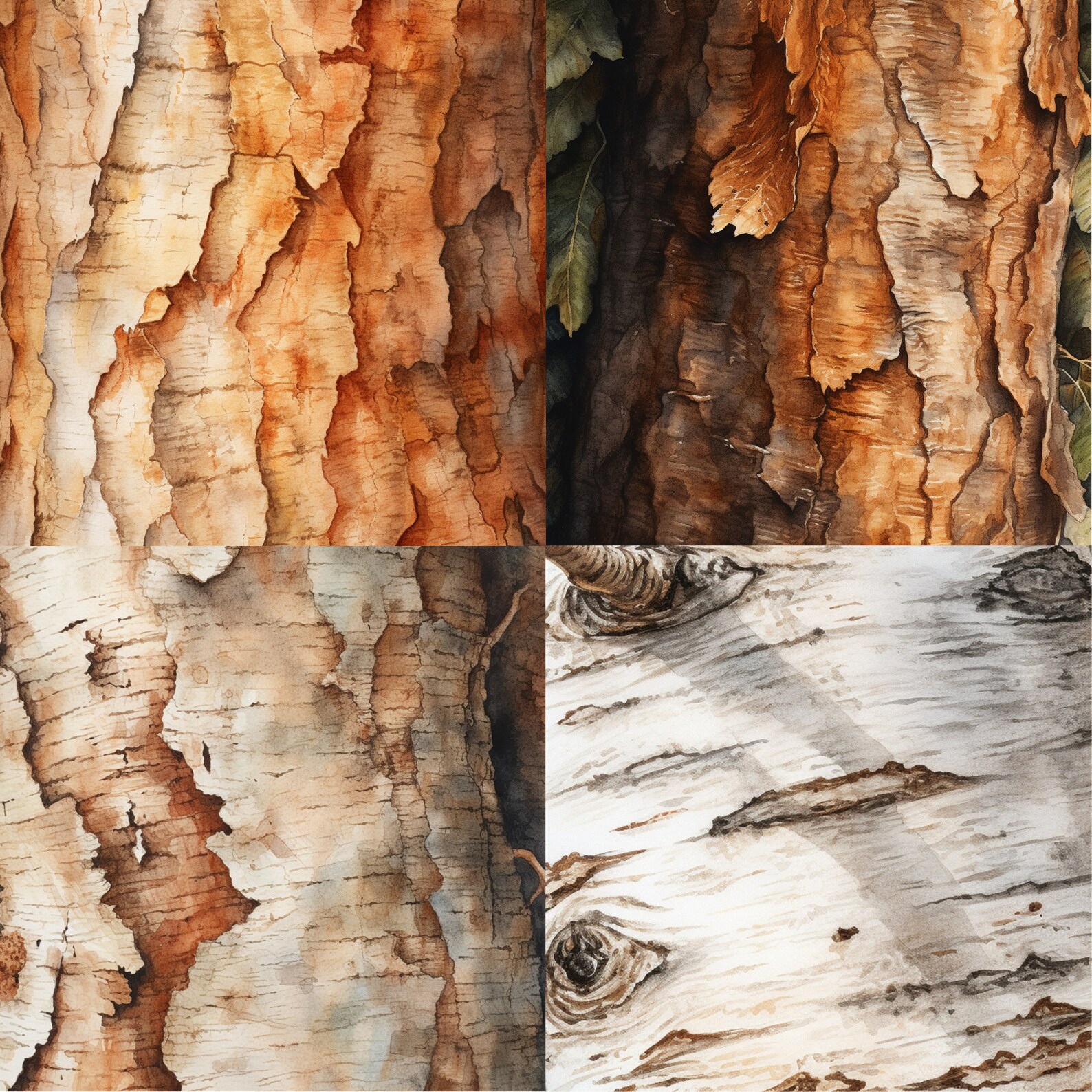Tree Bark Digital Textures // Watercolor Digital Texture Set ...