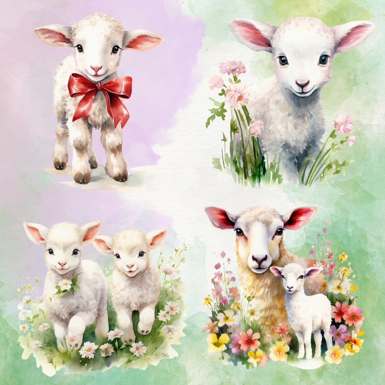 Watercolor Cute Lamb Clipart Set // Easter Lambs Clipart // Baby Sheep ...