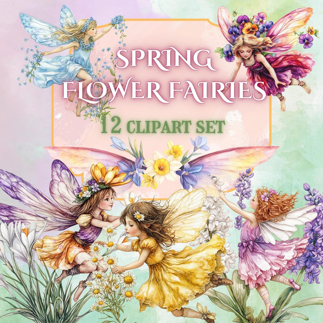 Flower Fairy Clipart Set // Watercolor Floral Cliparts // Spring Fairy ...