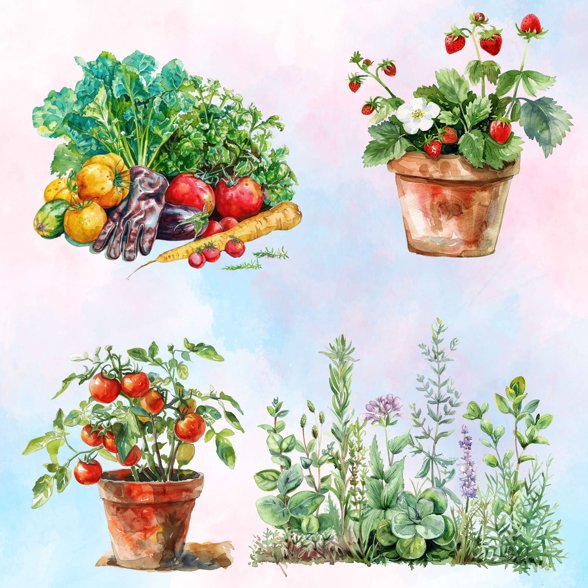 Watercolor Gardening Clipart Set, Spring Garden Tools (digital Download ...