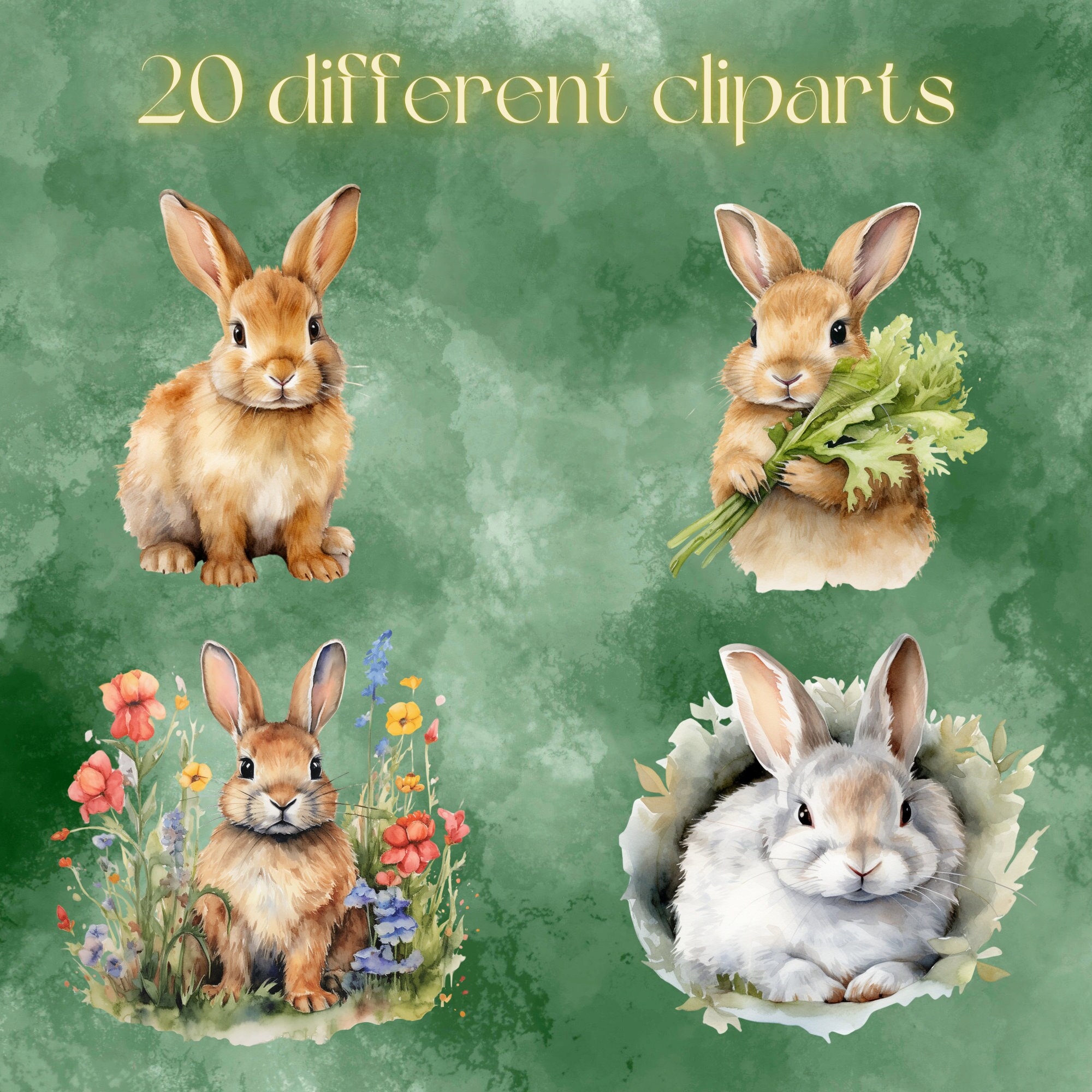 Watercolor Rabbit Clipart Set, Easter Bunny Graphics (digital Download ...