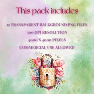 Floral Key and Lock Clipart Pack // Watercolor Magical Key Cliparts ...