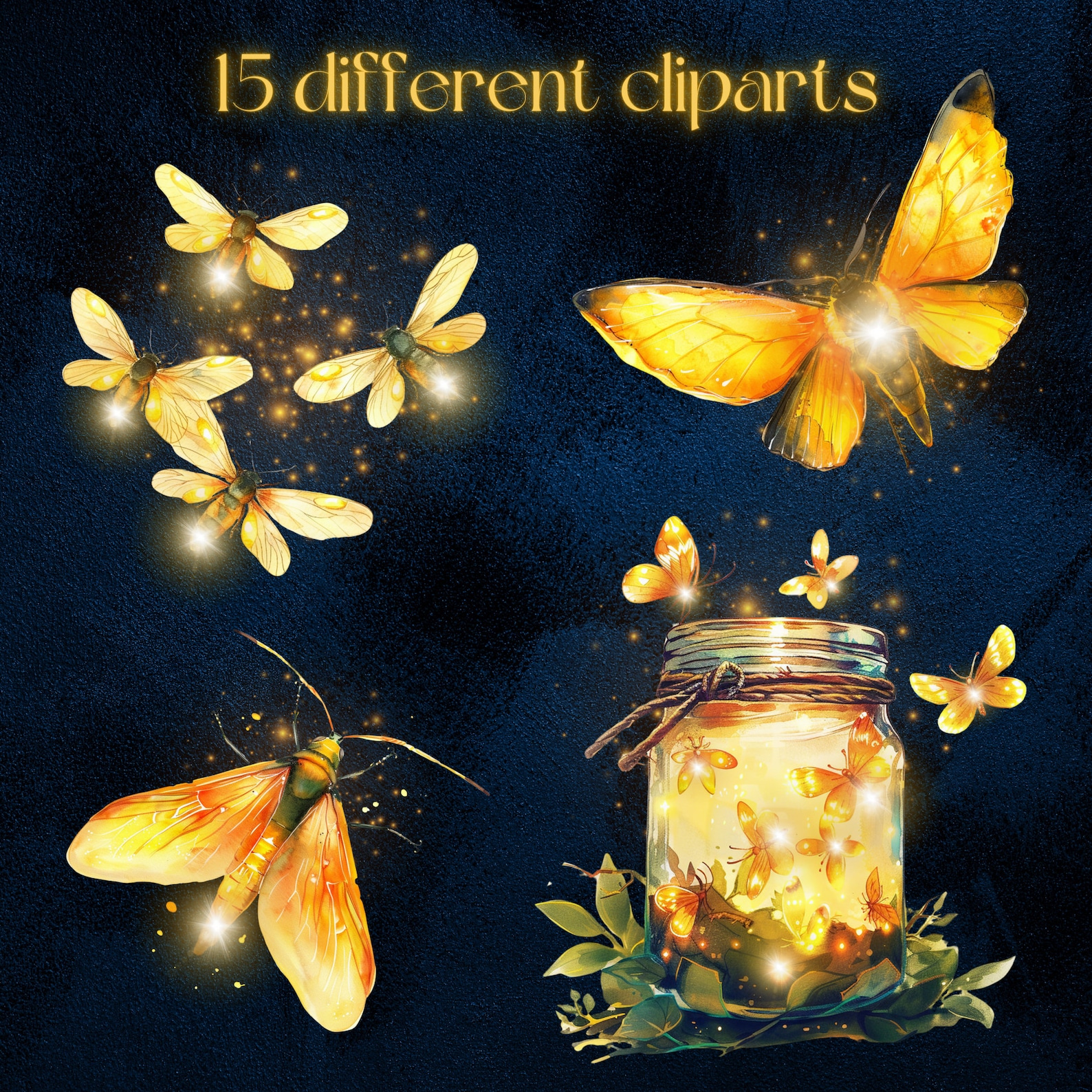 Watercolor Firefly Clipart Set, Magical Glowing Insects (digital ...
